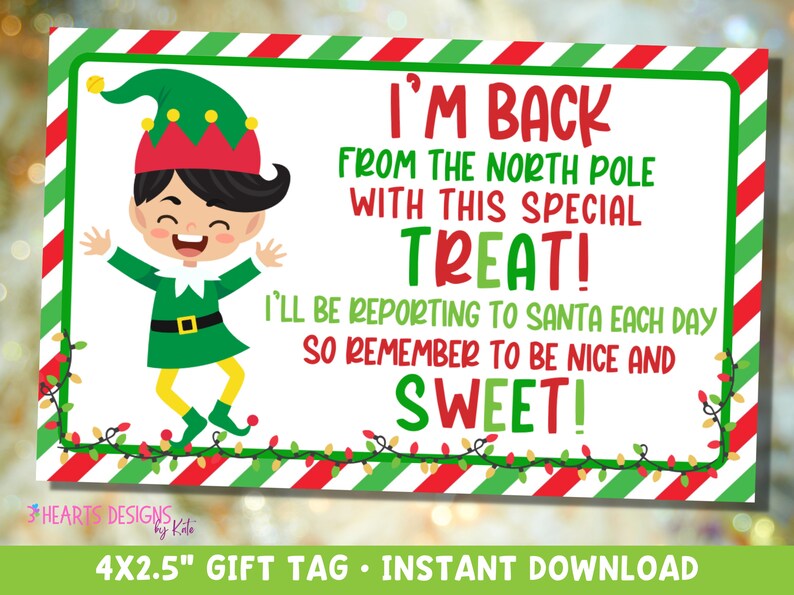 Elf Gift Tags: I'm Back Letter, Printable Christmas Treat | Instant ...