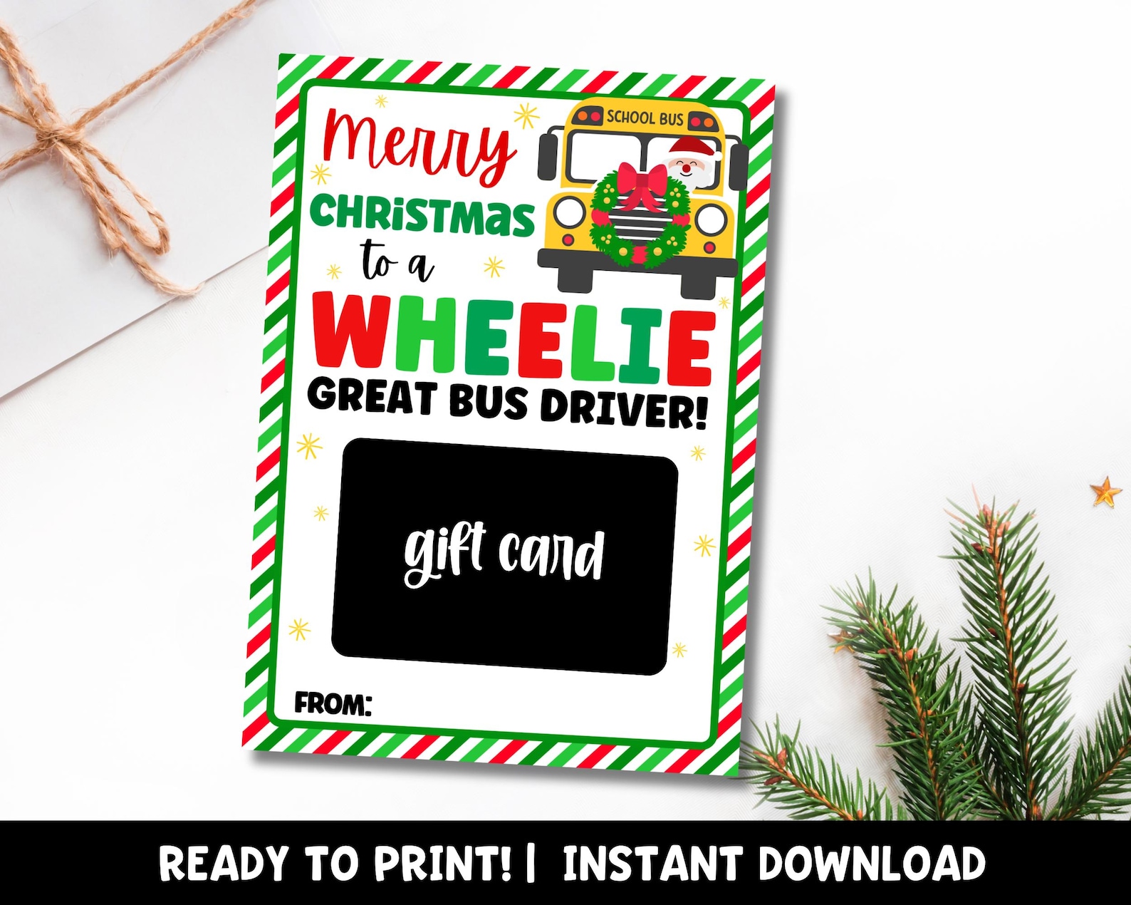 Bus Driver Christmas Gift Card Holder Printable | Appreciation Holiday ...
