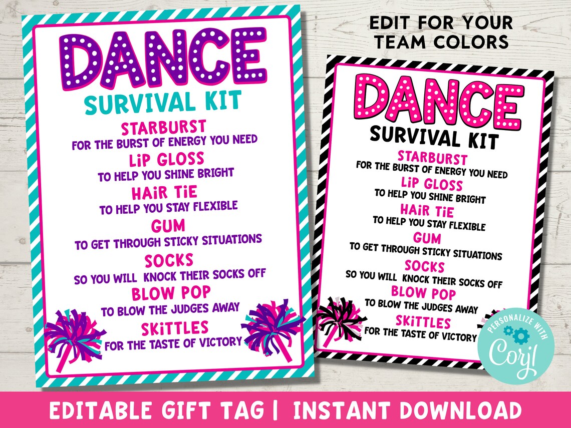 Dance Competition Survival Kit Printable - Editable Good Luck Gift for ...