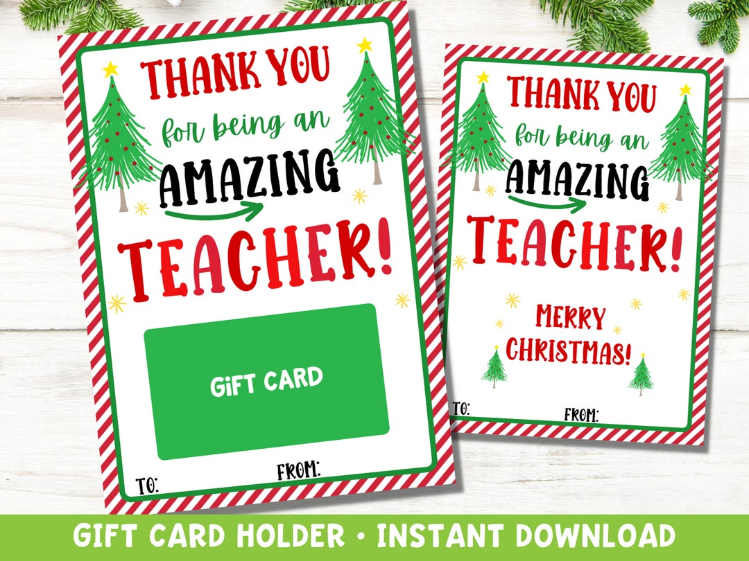 Teacher Gift Card Holder Christmas Printable | Christmas Teacher Gift ...