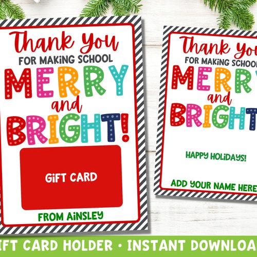 Teacher Christmas Gift Card Holder Printable Virtual - Etsy
