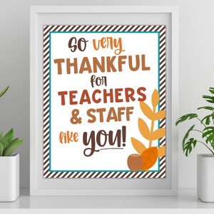 Teacher Appreciation Sign Printable Thankful for You Fall Sign Staff ...
