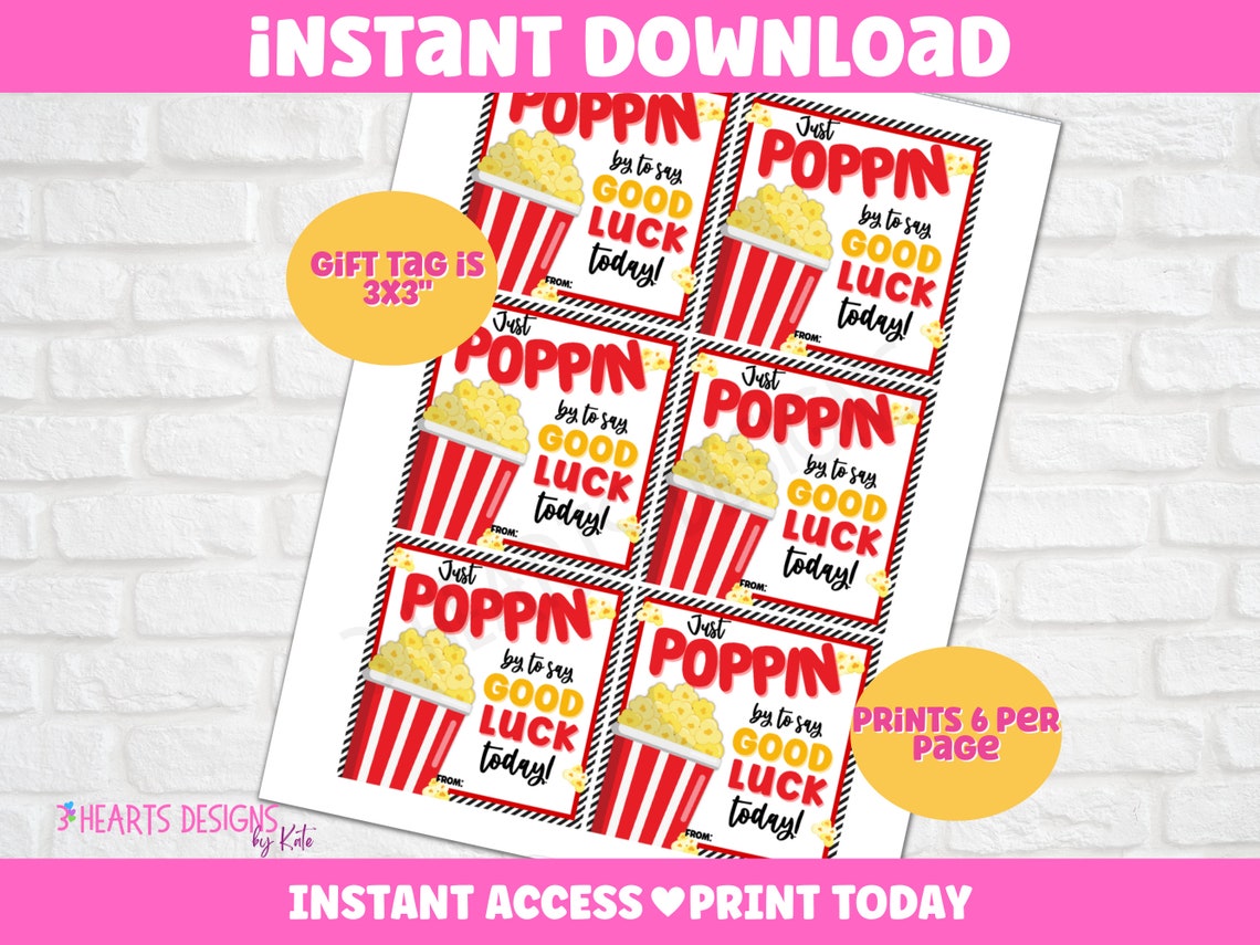 Good Luck Printable Popcorn Gift Tag Just Poppin by Team - Etsy