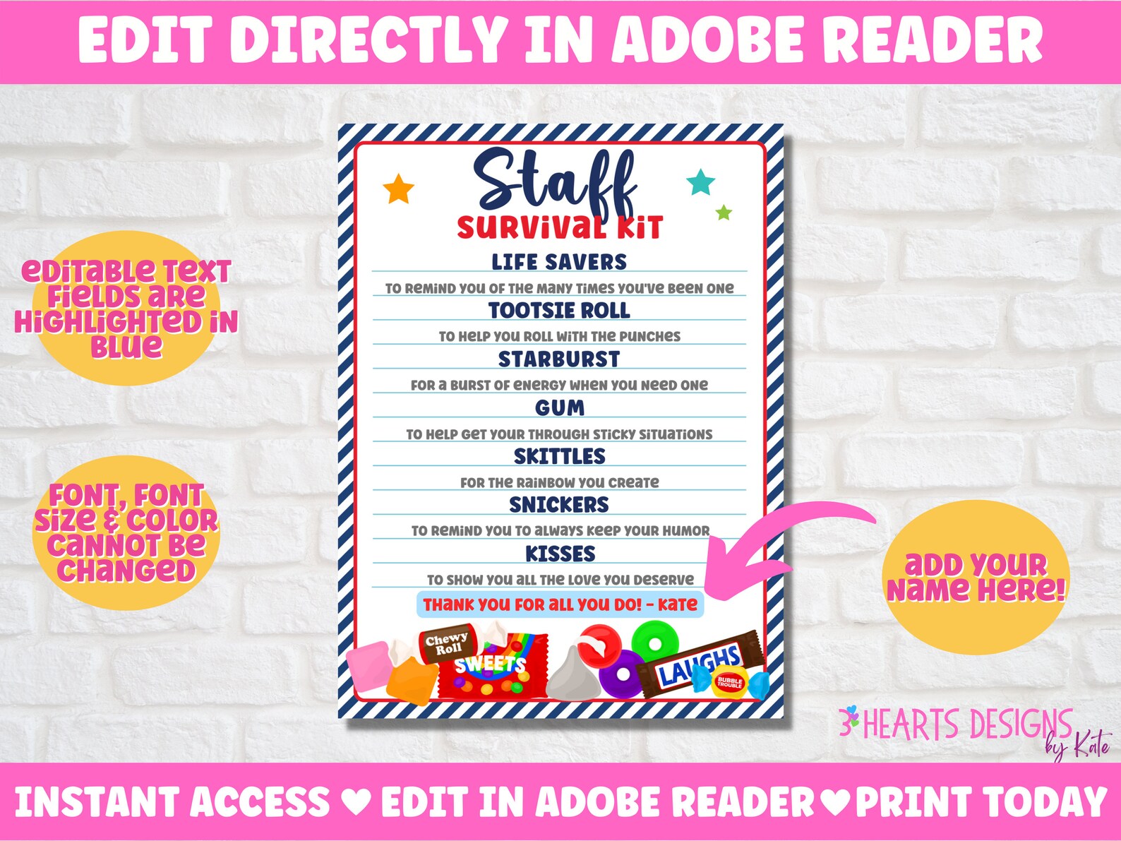 Printable Staff Survival Kit Gift Tag for Employee Appreciation ...