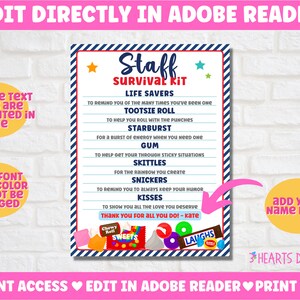 Printable Staff Survival Kit Gift Tag for Employee Appreciation ...