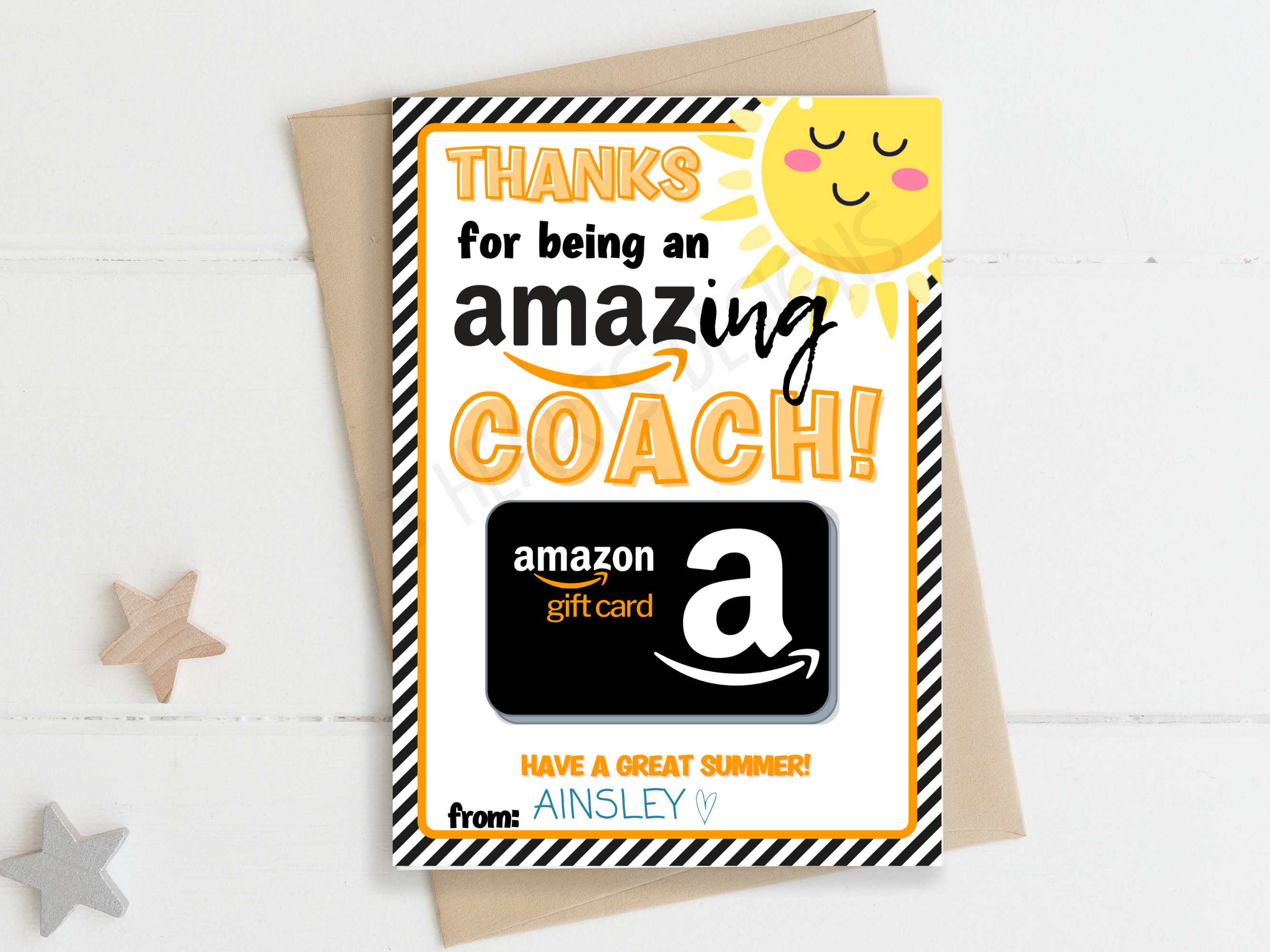 Printable Coach End of Year Gift Card Holder Amazon Gift | Etsy