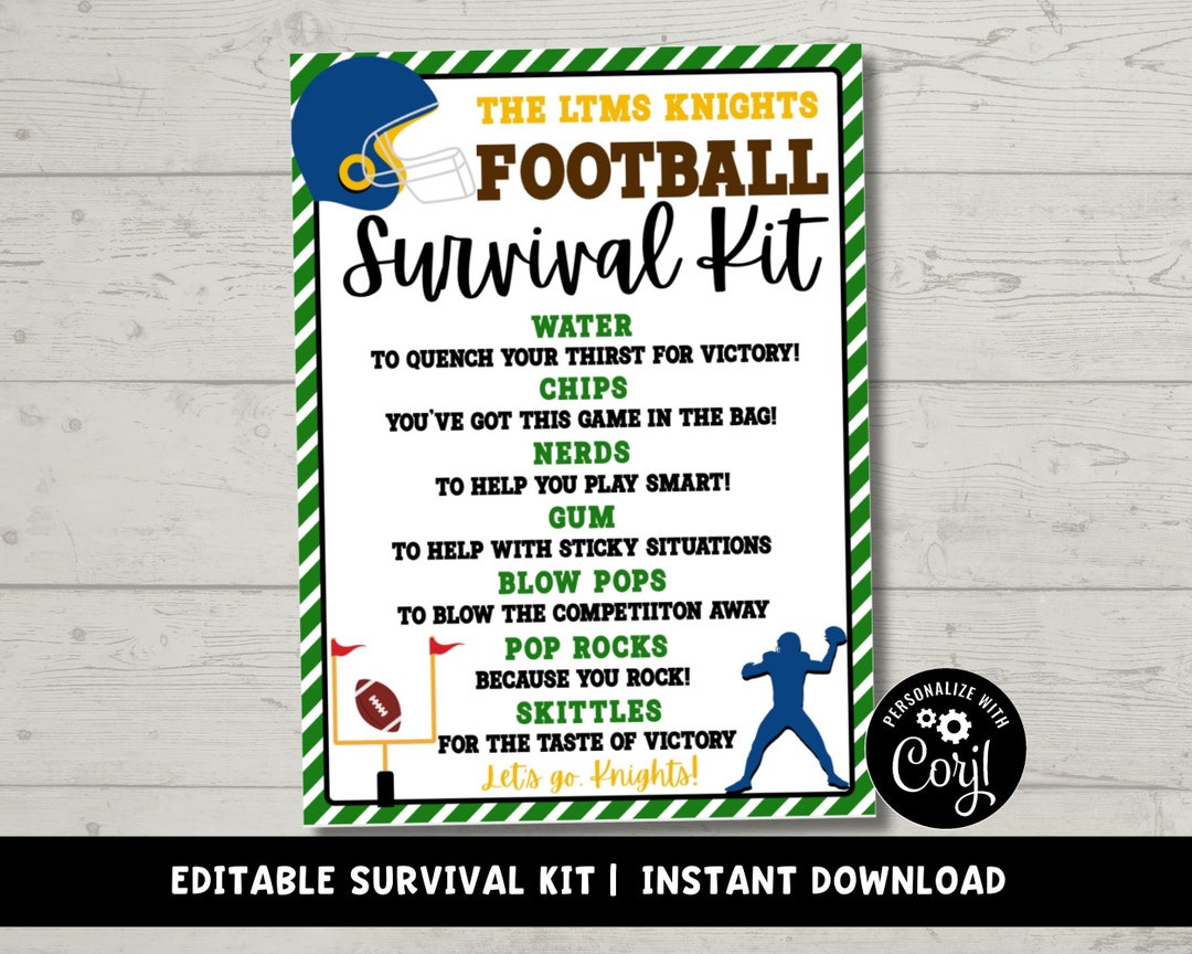 Customizable Game Day Football Survival Kit Printable for Gifts ...