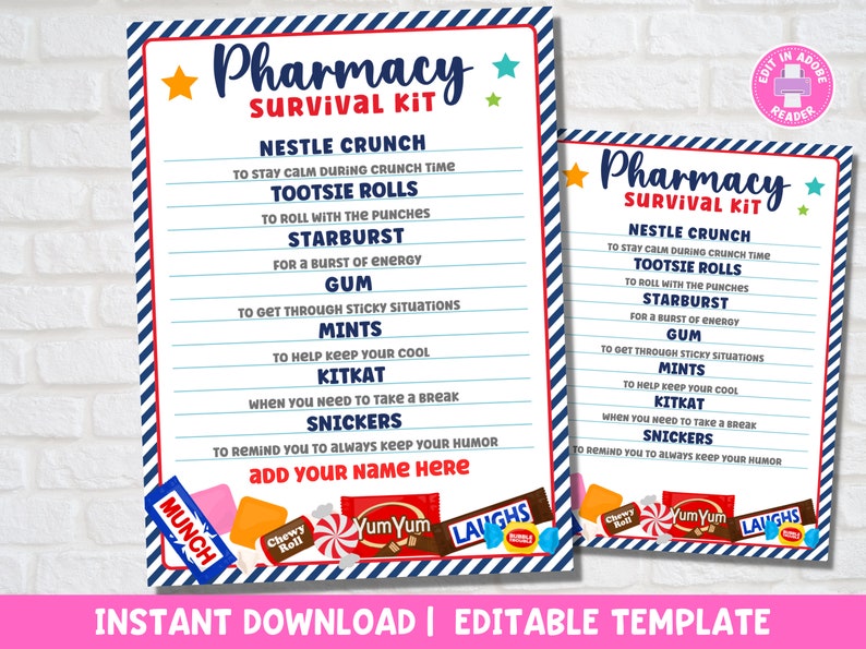 Pharmacy Survival Kit Tag Printable Pharmacy Gift Pharmacy - Etsy