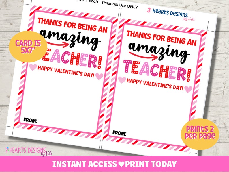 Teacher Gift Card Holder Printable Valentines Day Teacher - Etsy