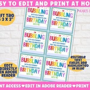 Printable Kids Birthday Party Favor Gift Tags | Thank You Bubble Tags ...