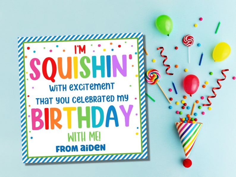 Fun Party Squishy Gift Tag Printable for Kids' Birthday Celebration ...