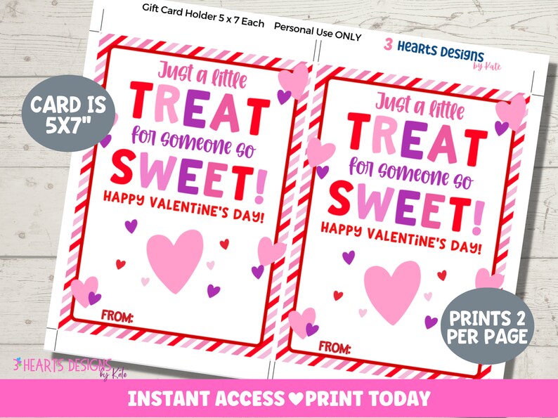 Teacher Valentine Gift Card Holder Printable Valentines Day - Etsy