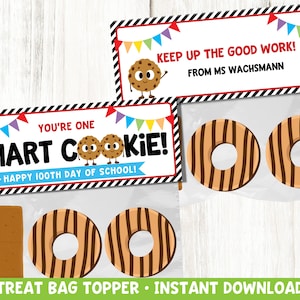 100 Days of School Treat Bag Topper Printable | One Smart Cookie Gift ...