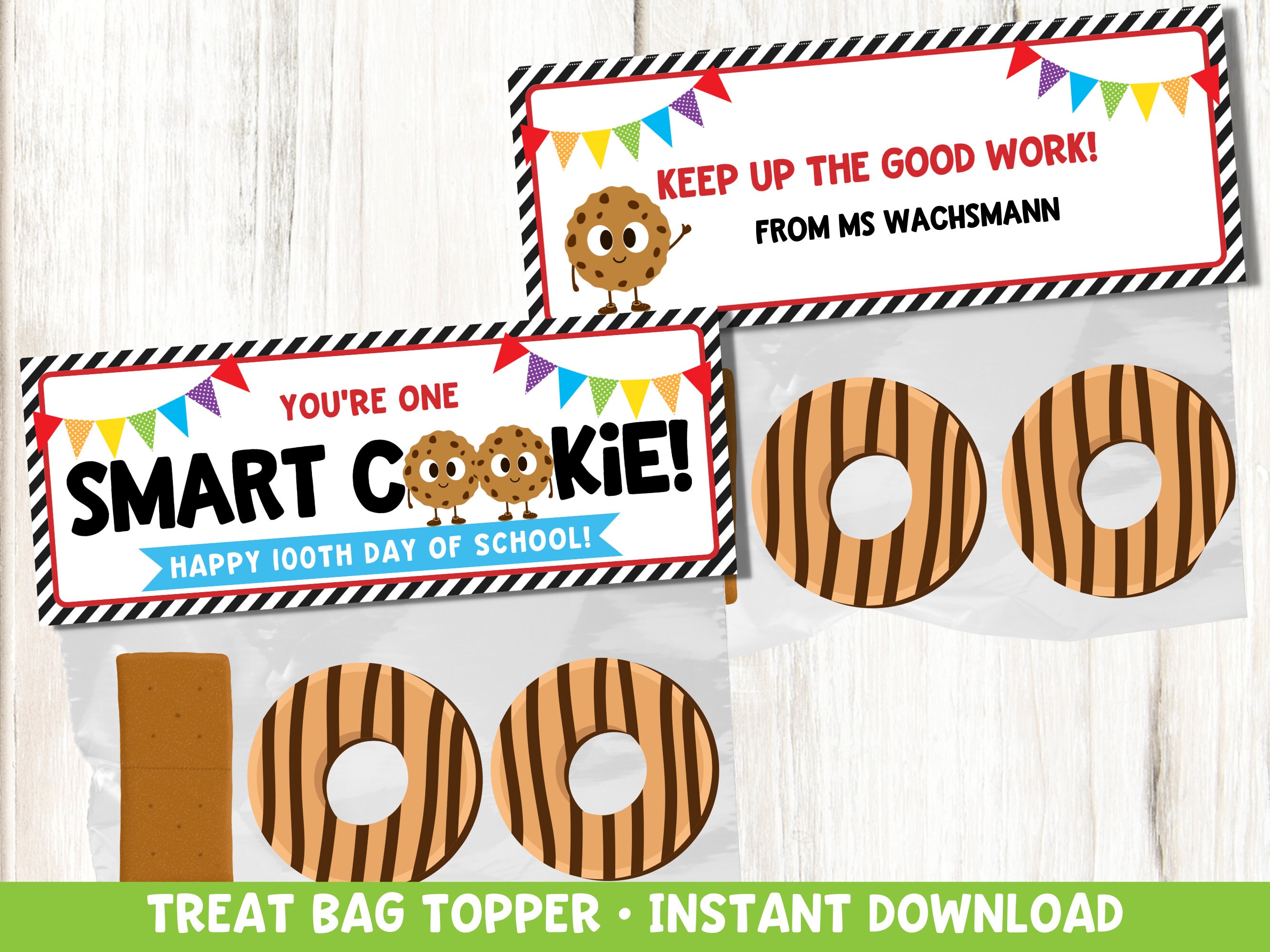 100 Days of School Treat Bag Topper Printable One Smart - Etsy