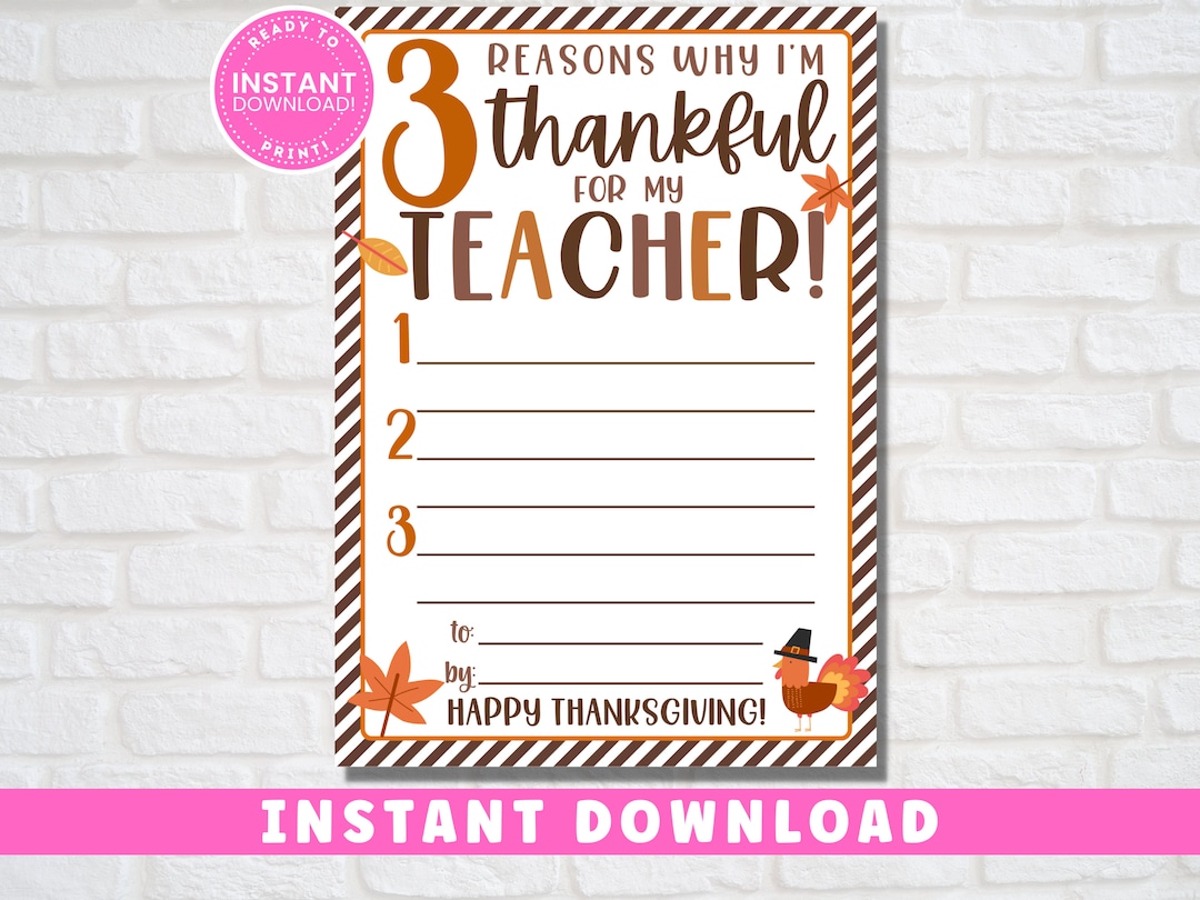 Thanksgiving Teacher Card Printable Fill in the Blank Card for Teacher ...