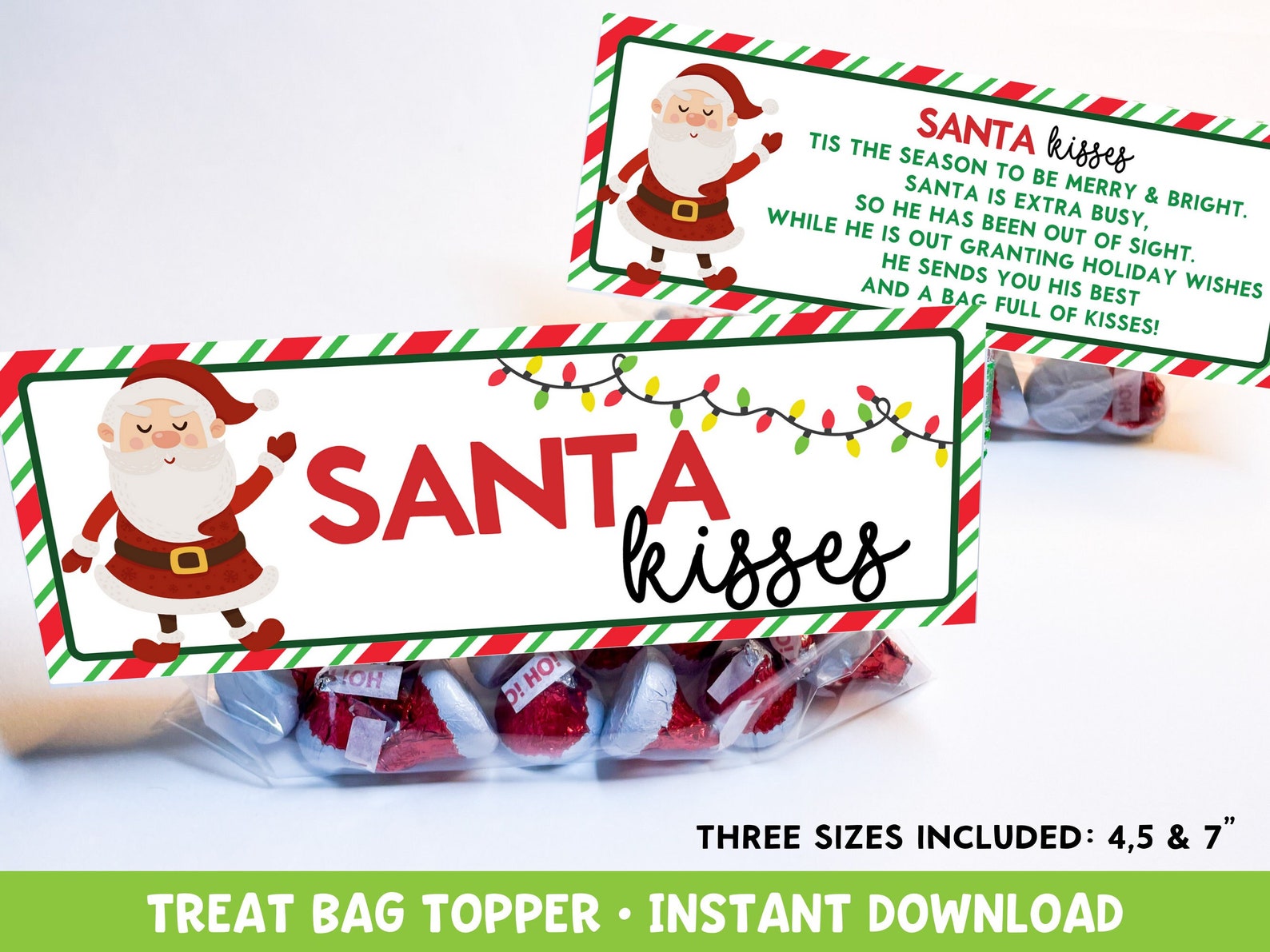 Santa Kisses Treat Topper Digital Download for Christmas Goody Bags ...
