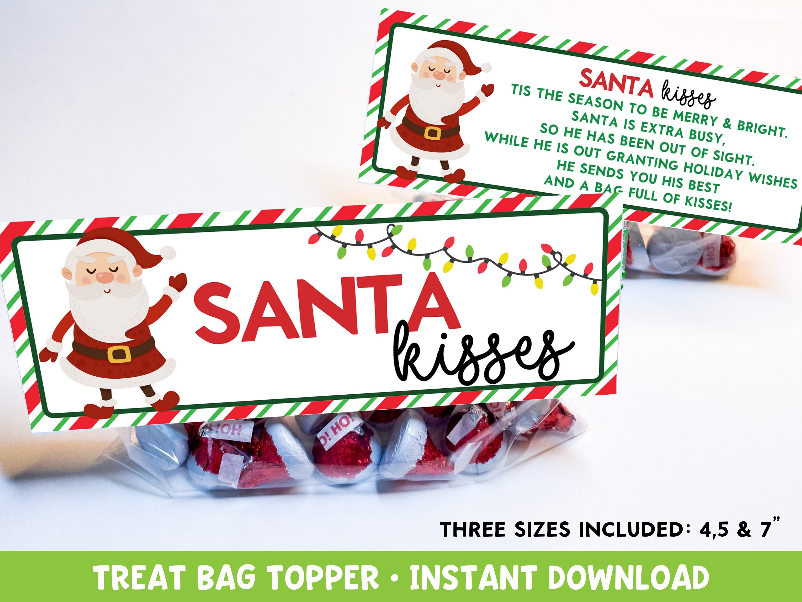 Santa Kisses Treat Topper Digital Download for Christmas Goody Bags ...
