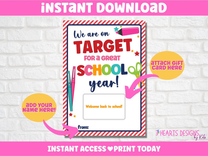 Back to School Teacher Gift Card Holder Printable Target - Etsy