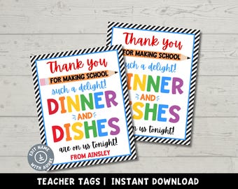 Editable Teacher Dinner and Dishes Gift Tag, Staff Appreciation End of ...
