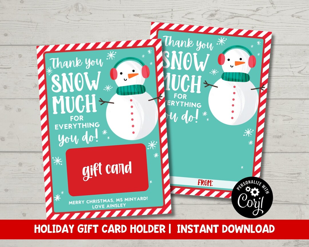 Christmas Gift Card Holder | Thank You Snow Much Christmas Gift Tag ...