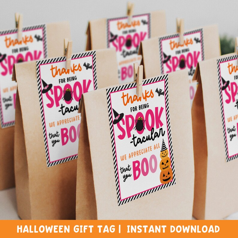 Printable Spooktacular Pink Halloween Gift Tags for Appreciation ...
