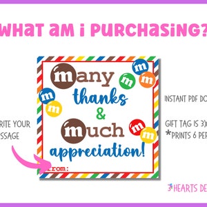 Printable Candy Thank You Tag for Teacher Appreciation, Staff Gratitude ...