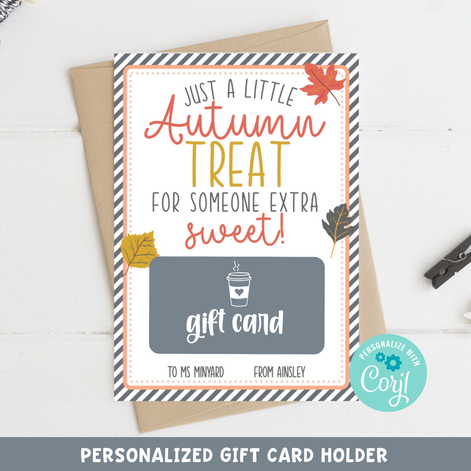 Printable Fall Gift Card Holder for Autumn Coffee Gifts | Editable ...