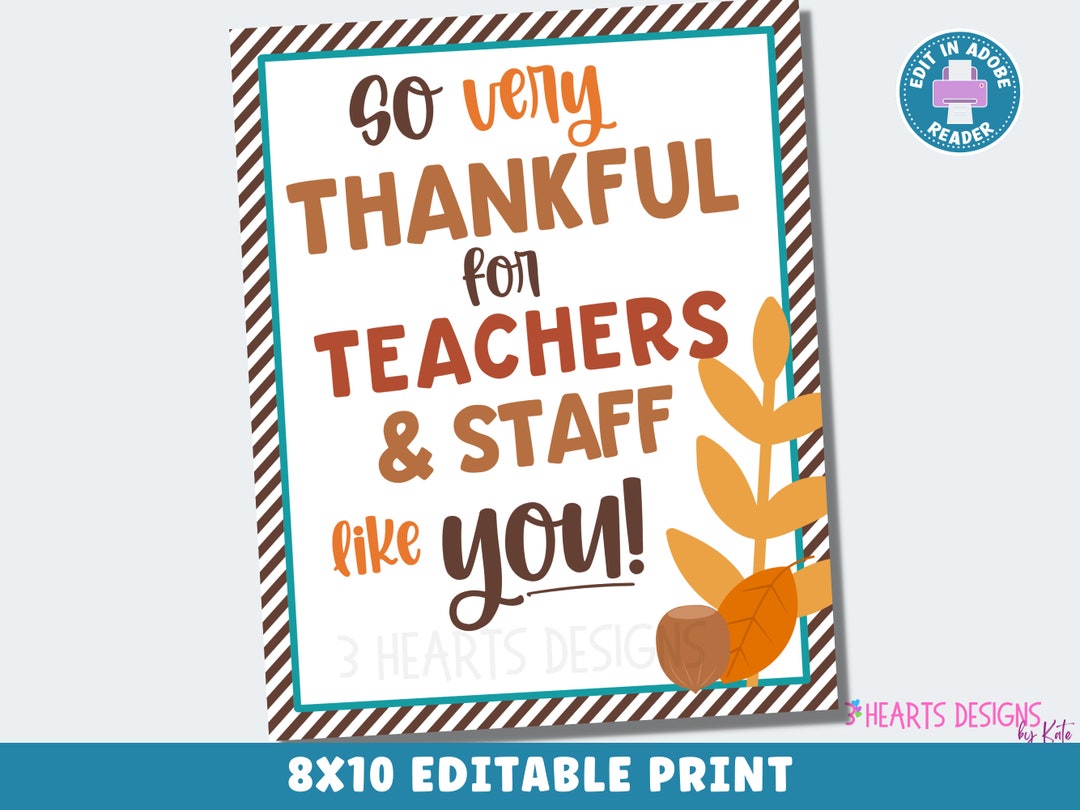 Teacher Appreciation Sign Printable Thankful for You Fall Sign Staff ...