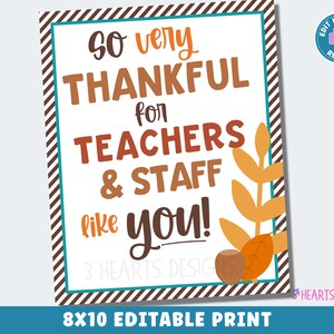 Teacher Appreciation Sign Printable Thankful for You Fall Sign Staff ...