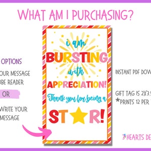 Teacher Appreciation Gift Tag: Star Thank You | PDF Digital Download - Etsy