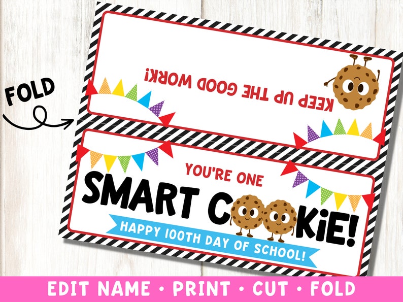 100 Days of School Treat Bag Topper Printable One Smart - Etsy