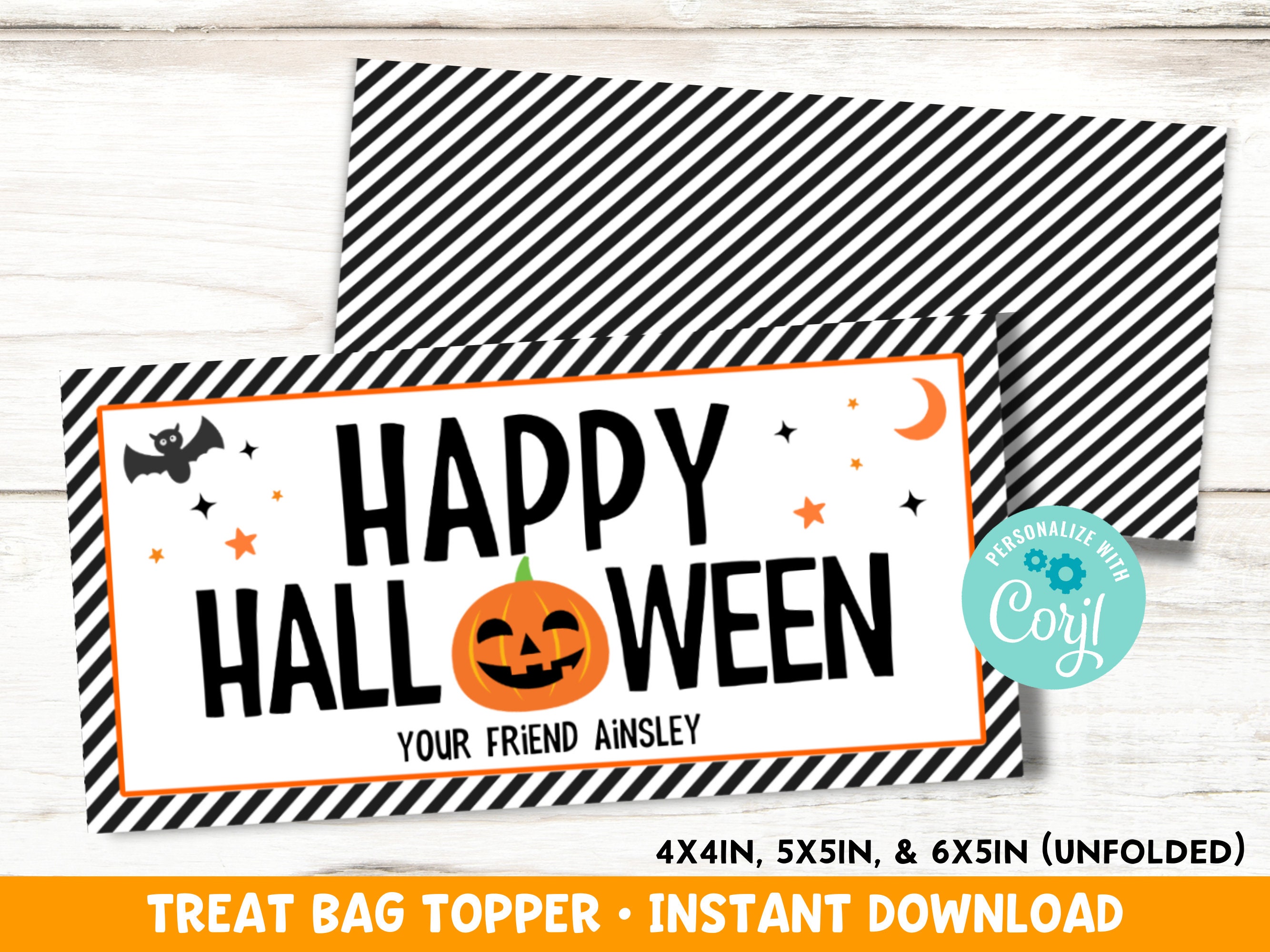 Editable Halloween Treat Bag Topper: Kids Party Favor | Corjl PDF - Etsy