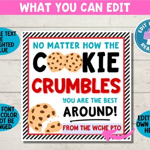 Cookie Gift Tag Printable Staff Appreciation Crumble Cookie Teacher ...
