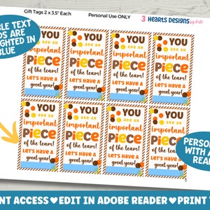 Personalized Appreciation Gift Tag | Piece of the Team Candy Tag ...