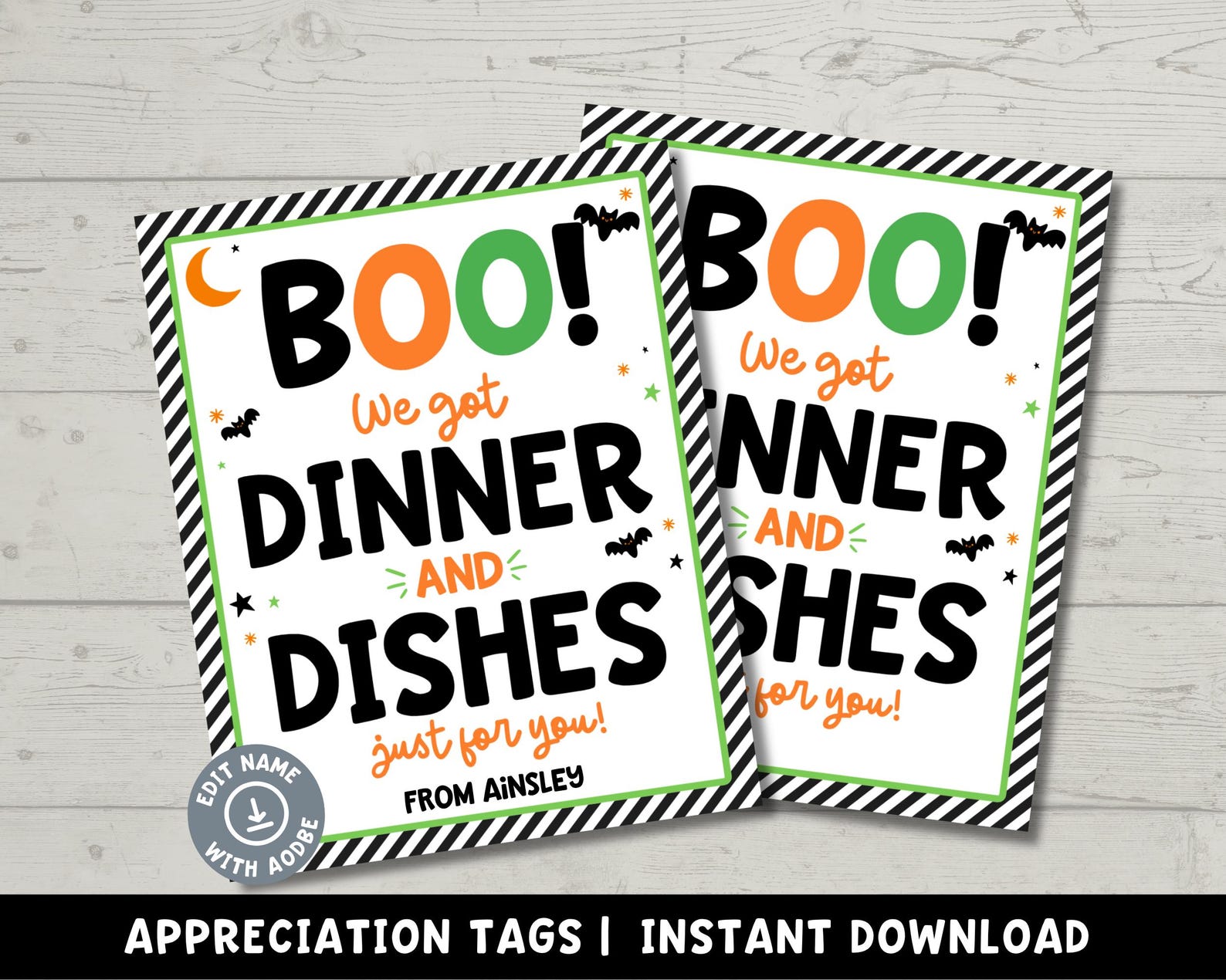 Halloween Dinner and Dishes Gift Tag Printable | Instant Download PDF ...