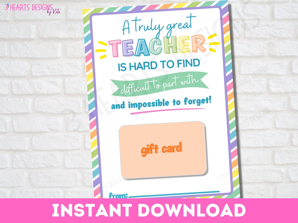 Teacher Appreciation Gift Card Holder Printable Thank You - Etsy