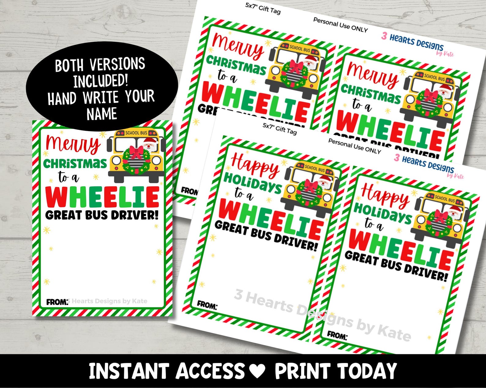 Bus Driver Christmas Gift Card Holder Printable | Appreciation Holiday ...