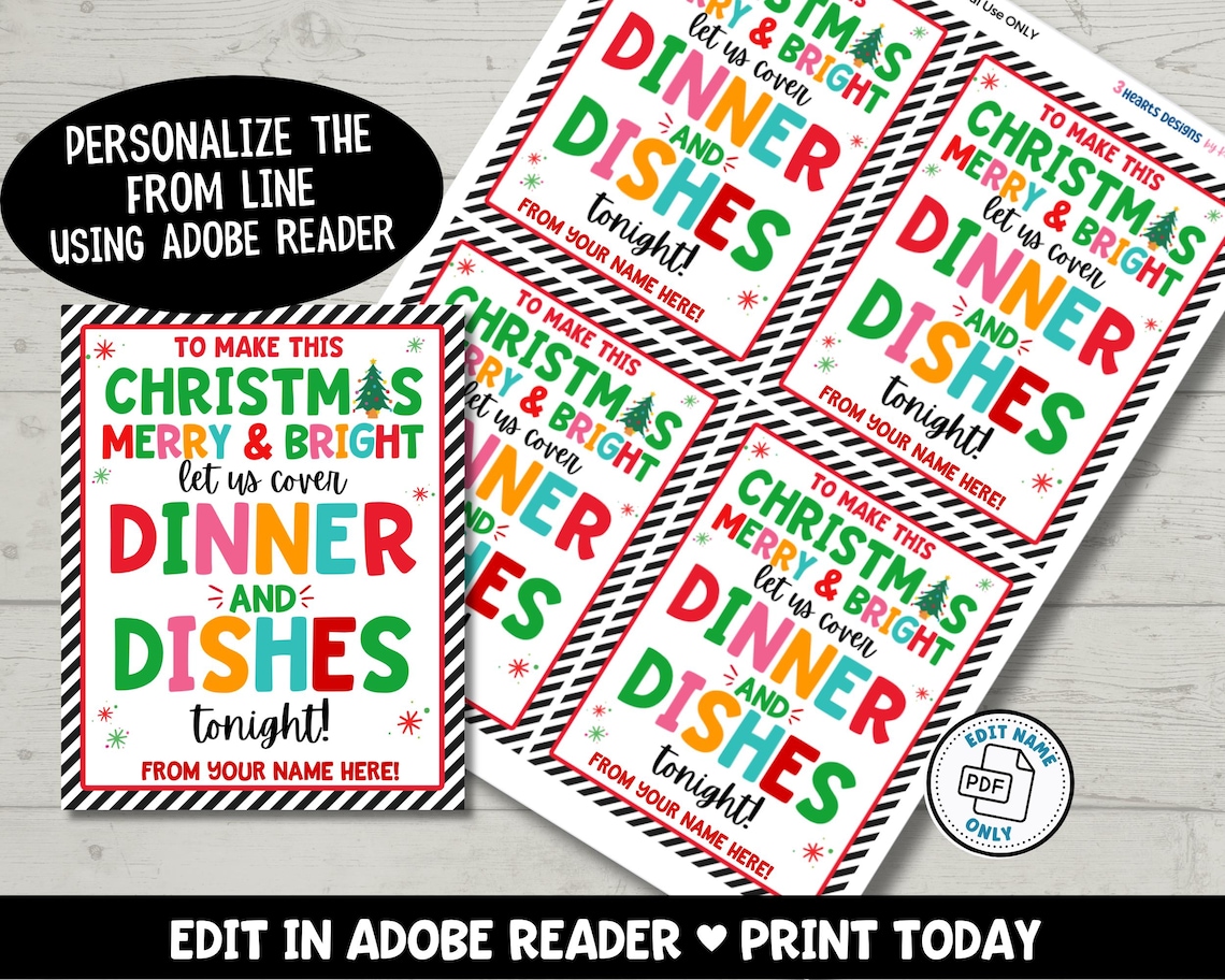 Printable Christmas Dinner Dishes Gift Tag: Teacher, Friend, Coworker ...