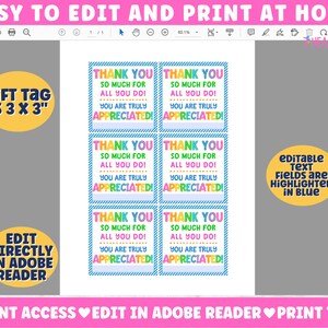 Editable Thank You Tags Teacher Appreciation Staff Appreciation ...