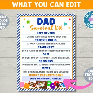 Dad Survival Kit Printable | Happy Fathers Day Funny Gift for Dad ...
