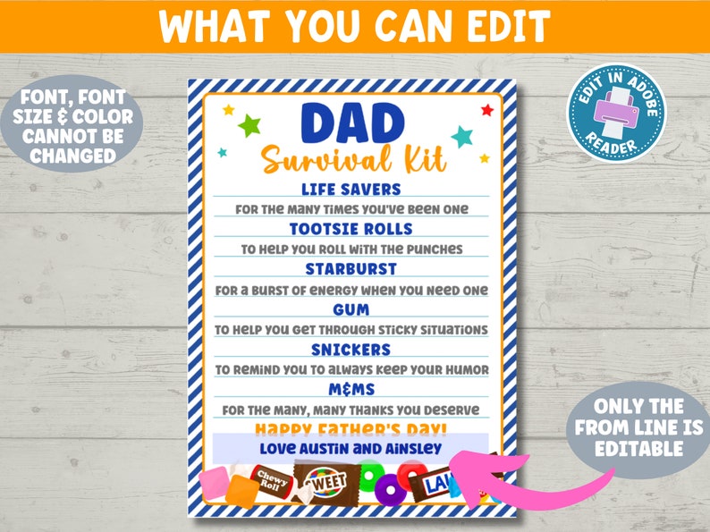 Dad Survival Kit Printable | Happy Fathers Day Funny Gift for Dad ...