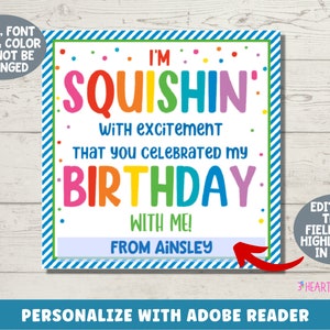 Fun Party Squishy Gift Tag Printable for Kids' Birthday Celebration ...