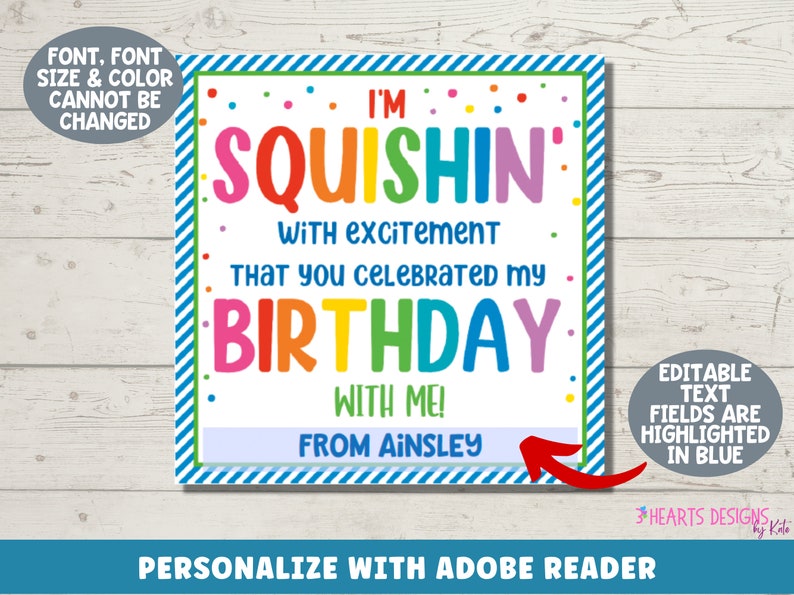 Fun Party Squishy Gift Tag Printable for Kids' Birthday Celebration ...