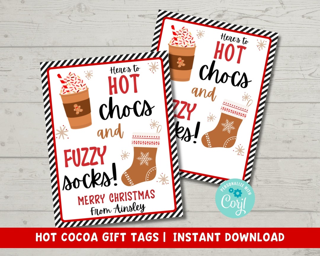 Hot Chocolate and Fuzzy Socks Christmas Printable Gift Tag Secret Santa ...