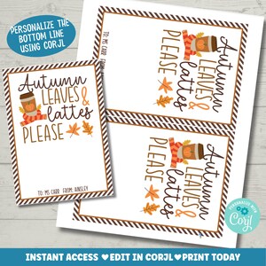 Fall Coffee Gift Card Holder Printable Pumpkin Spice Latte Coffee Gift ...