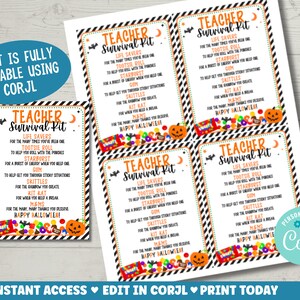 Customizable Halloween Teacher Survival Kit Gift Tag Printable Corjl ...