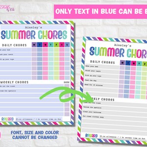 Editable Summer Chore Chart Bundle: Responsibility Checklist | Instant ...