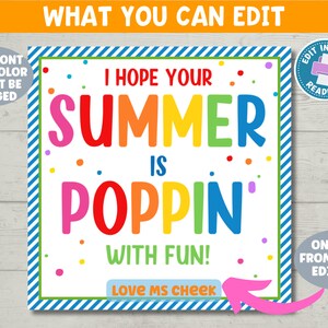 End of School Pop It Gift Tag Printable End of Year Student Gifts Gift ...