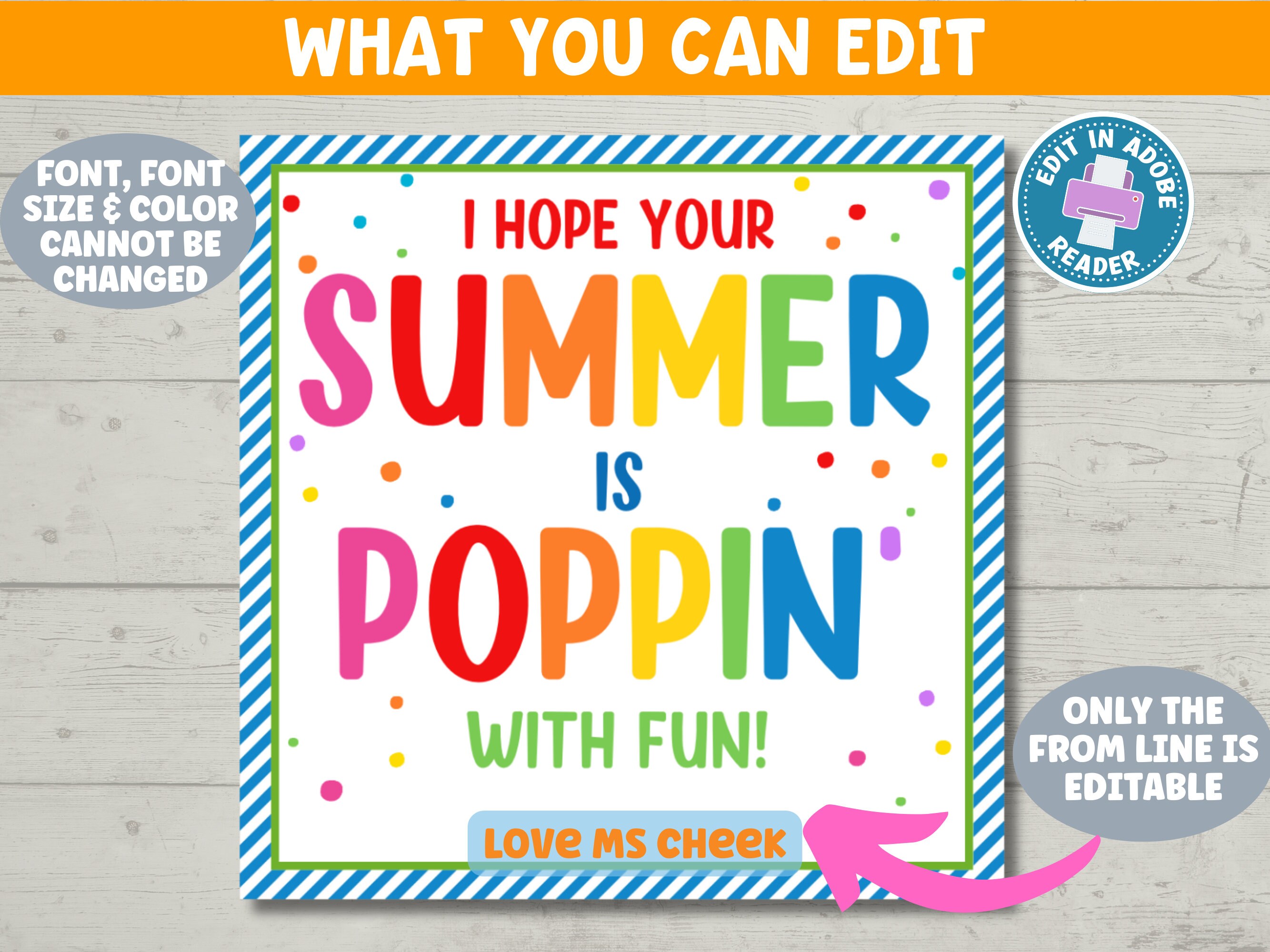Poppin' Summer Gift Tag: End of School Student Gift | Instant Download ...