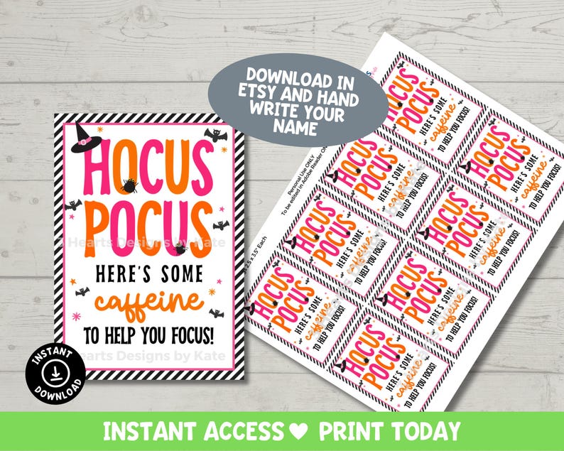 Pink Halloween Coffee Gift Tag Printable | Instant Download PDF - Etsy